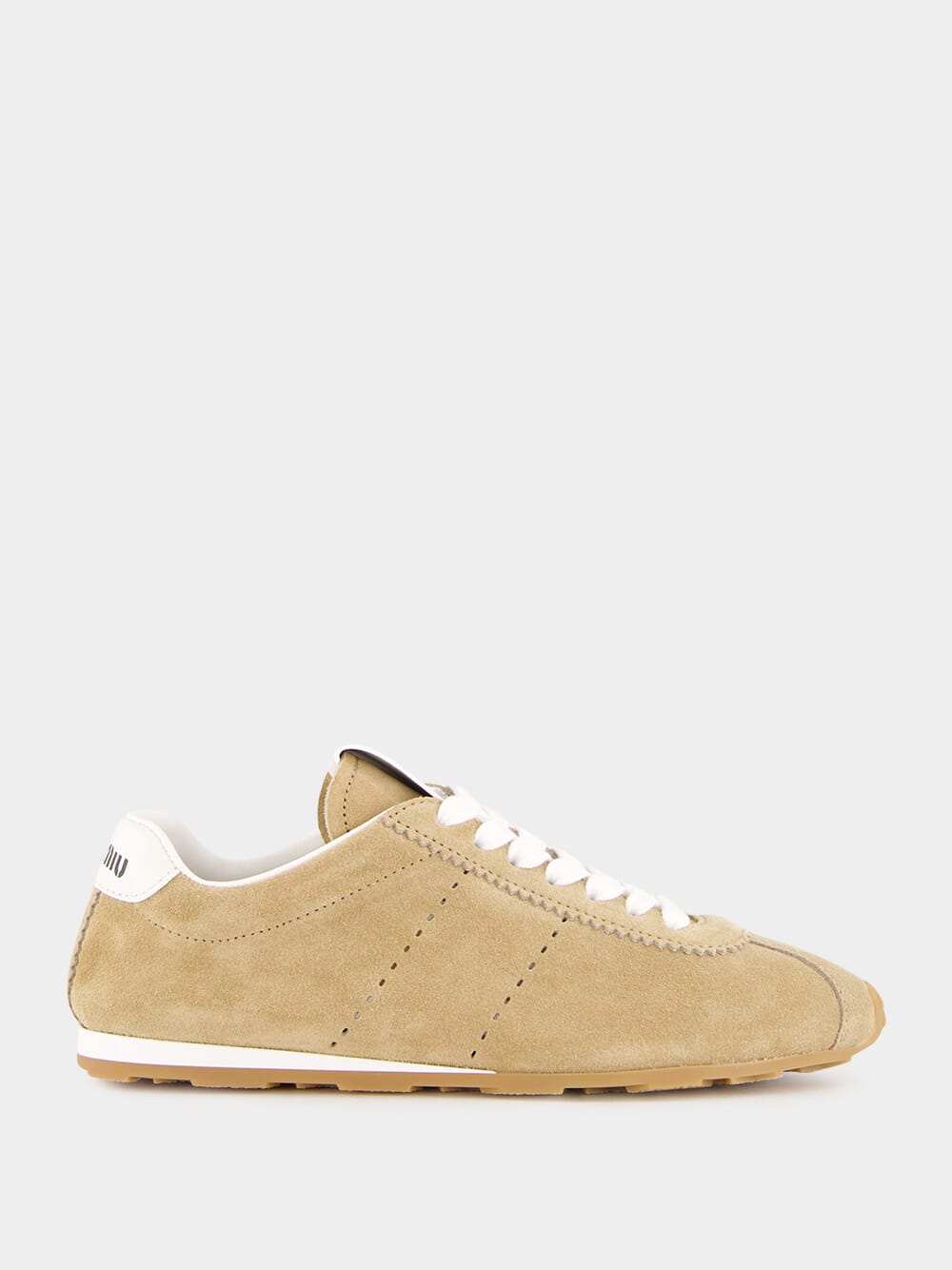 Miu Miu Desert Beige Plume Suede Sneakers | Fashion Clinic