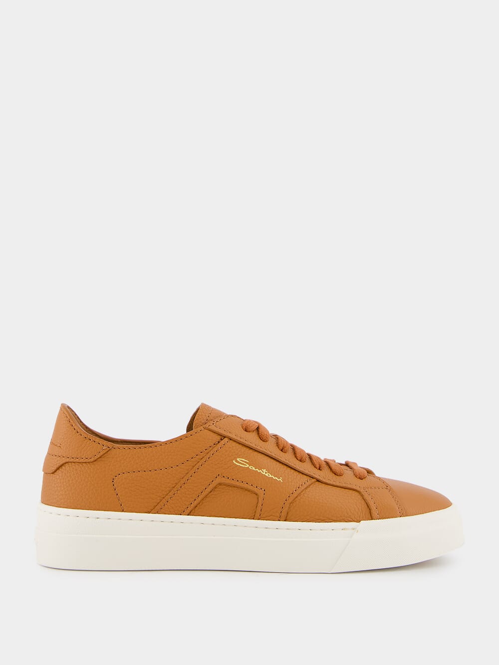 Santoni Orange Tumbled Leather Double Buckle Sneaker | Fashion Clinic