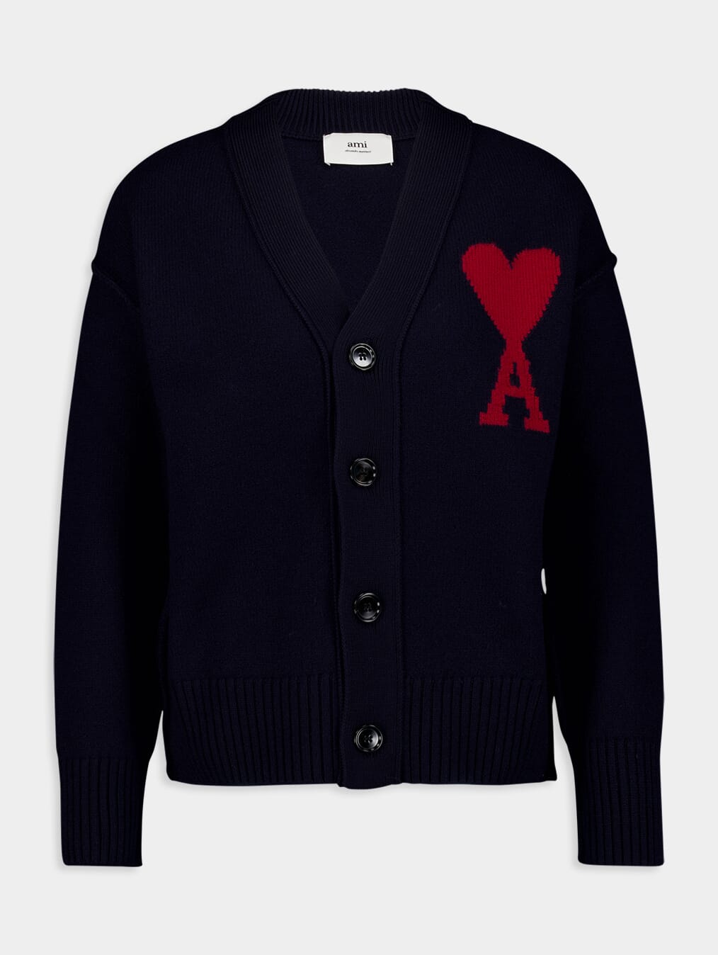 Ami Paris Ami De Coeur Monogram Motif Wool Cardigan | Fashion Clinic