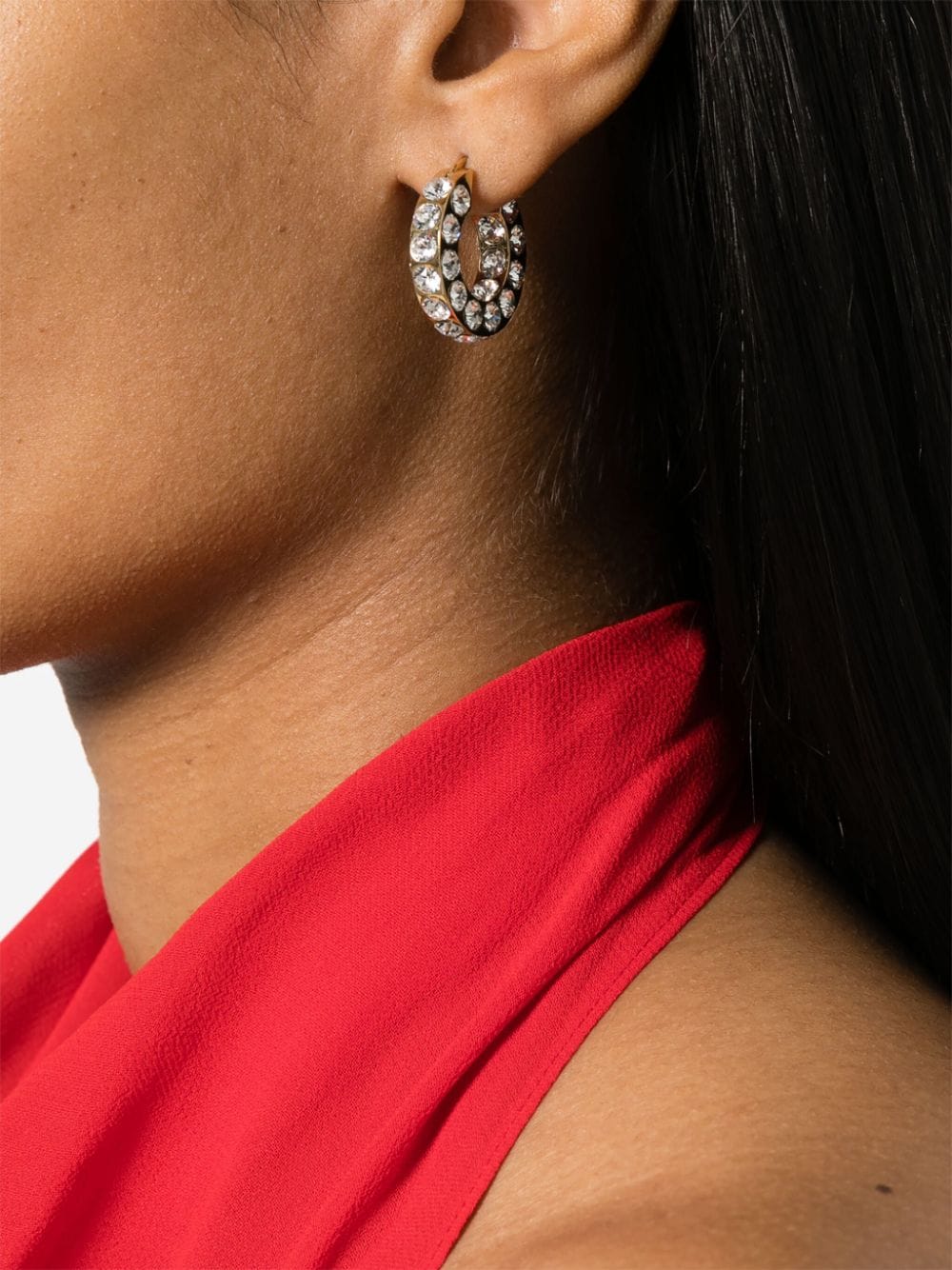 Amina Muaddi Jahleel Hoop Small White Crystals And Gold Base | Fashion ...