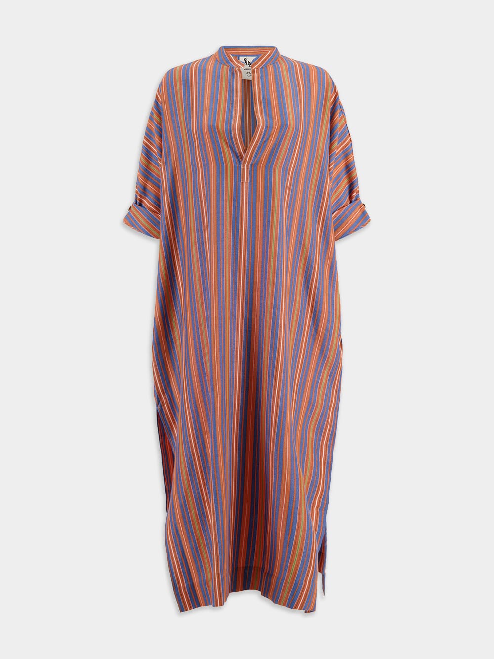 Paula X Marrakshi Life Striped Short-Sleeve Kaftan Orange | Fashion Clinic